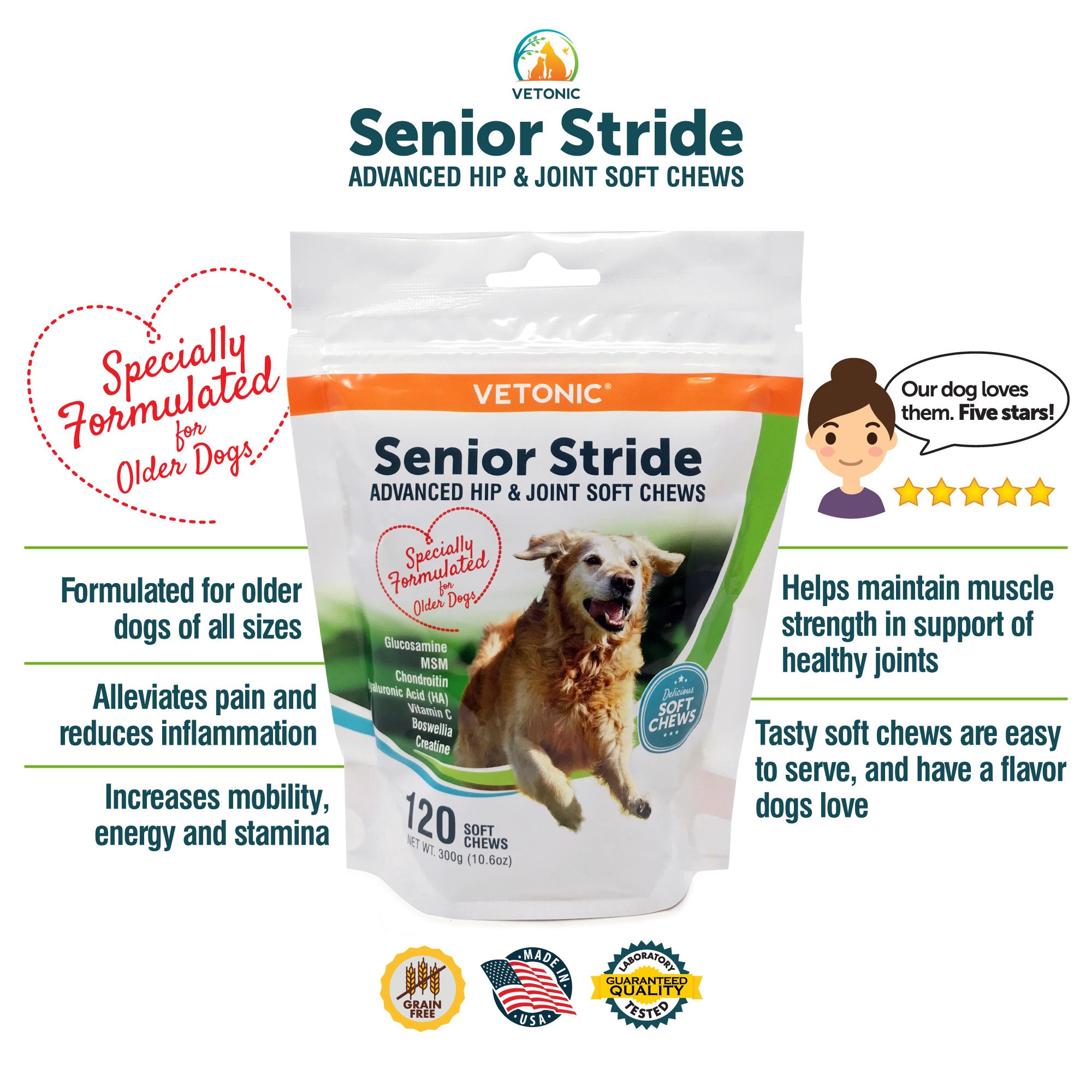 Senior Stride Advanced Hip and Joint Supplement for Dogs | Vetonic